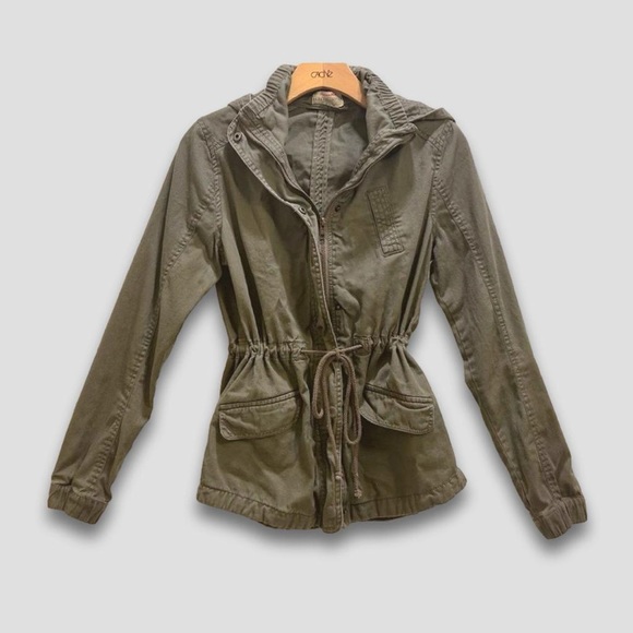 BE COOL | Jackets & Coats | Green Utility Jacket With Hood Drawstrings ...